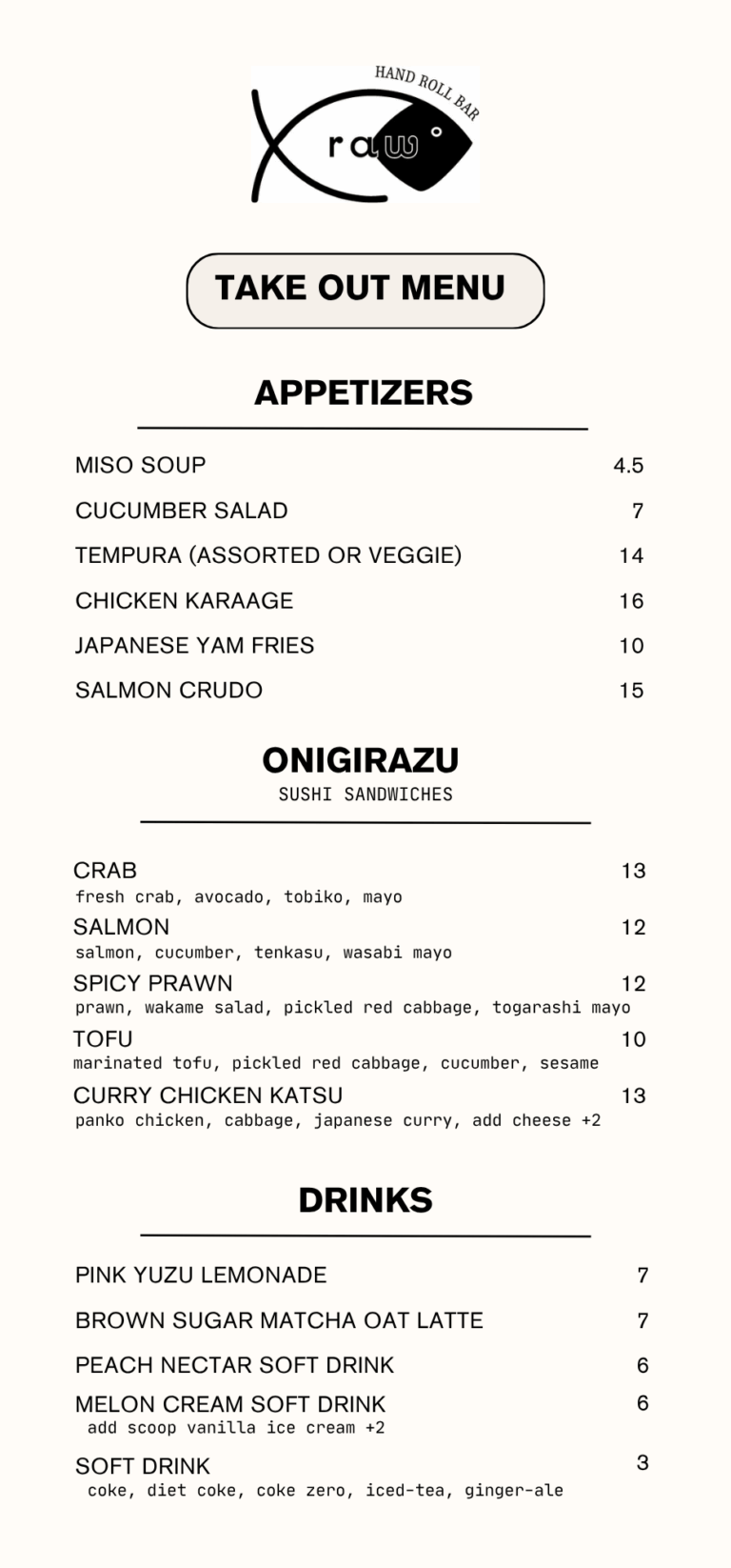 Take Out Menu